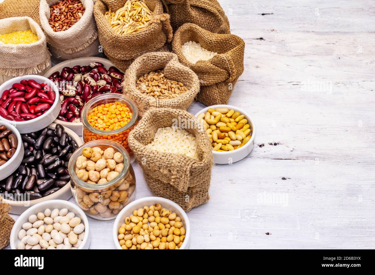Assorted different types of beans and cereals grains. Set of ...