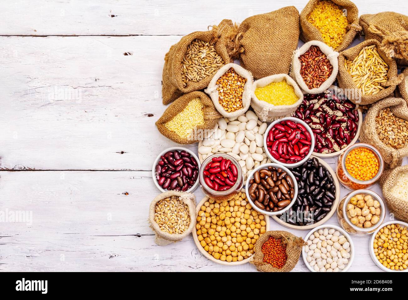 Assorted different types of beans and cereals grains. Set of ...