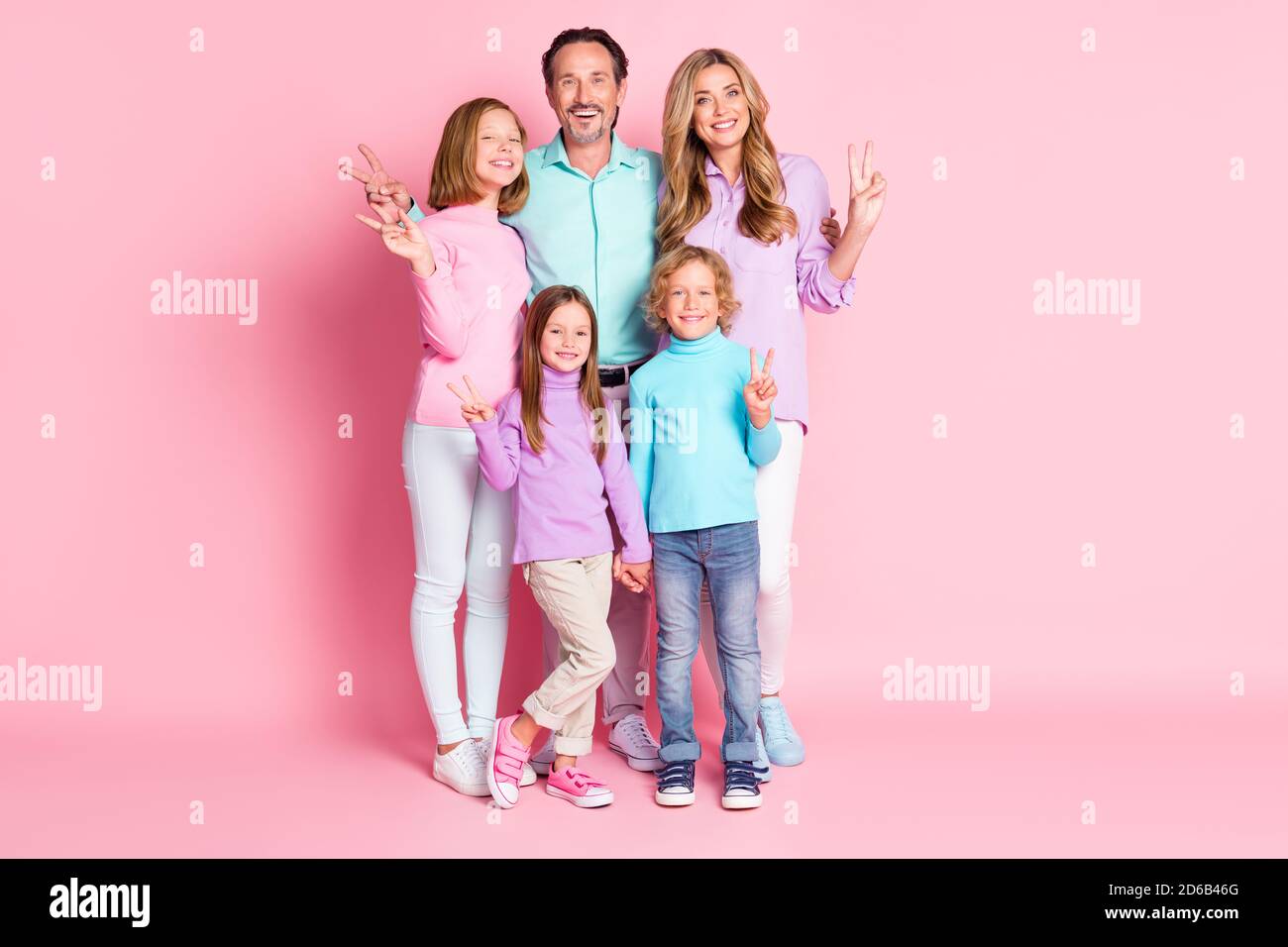 Full length photo of positive harmony dream big full family mom dad ...