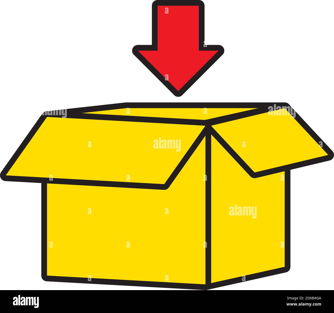 arrow pointing a box icon over white background, line and fill style ...