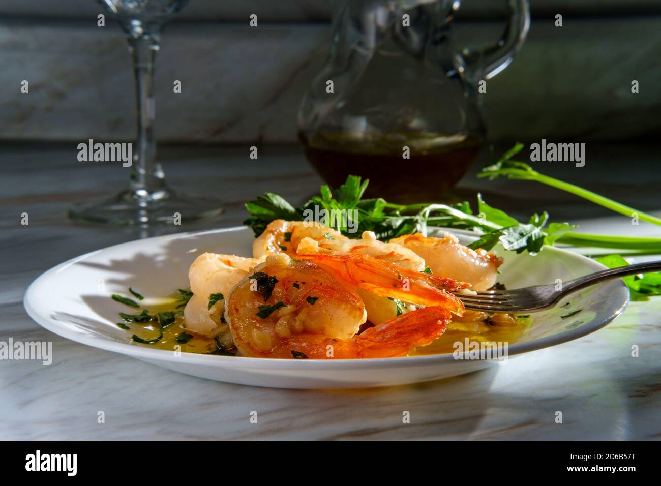Portuguese dinner camarao ao alho e oleo garlic shrimp with dramatic ...