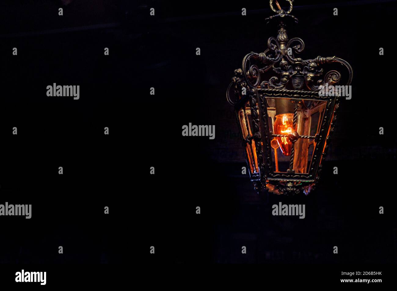 Decorative antique style hanging gothic lantern glowing Stock Photo - Alamy