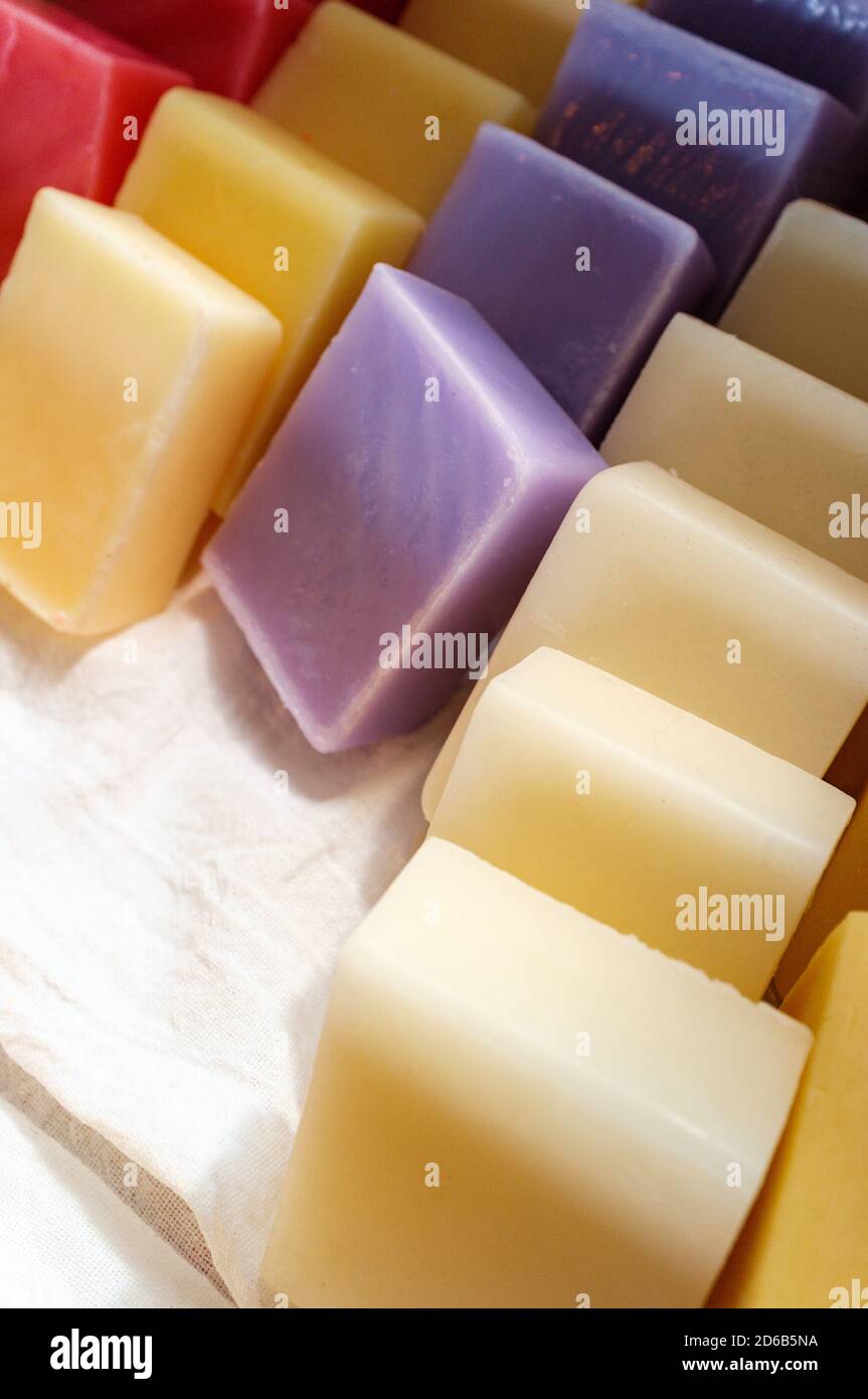 Columns and rows of various colorful homemade bar soaps Stock Photo - Alamy
