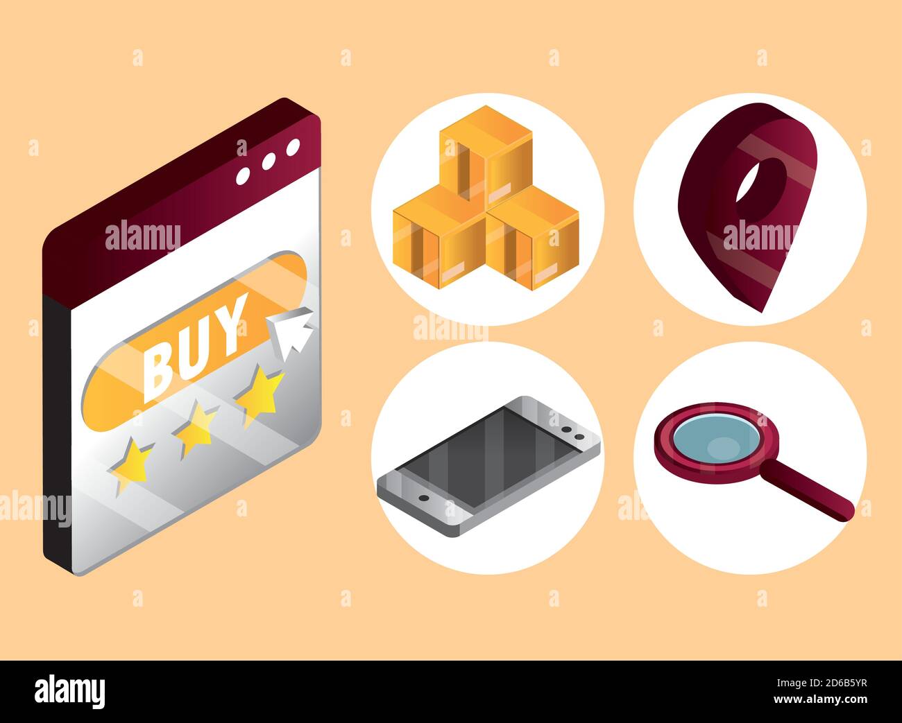 online shopping, website buy button with boxes delivery mobile location ...