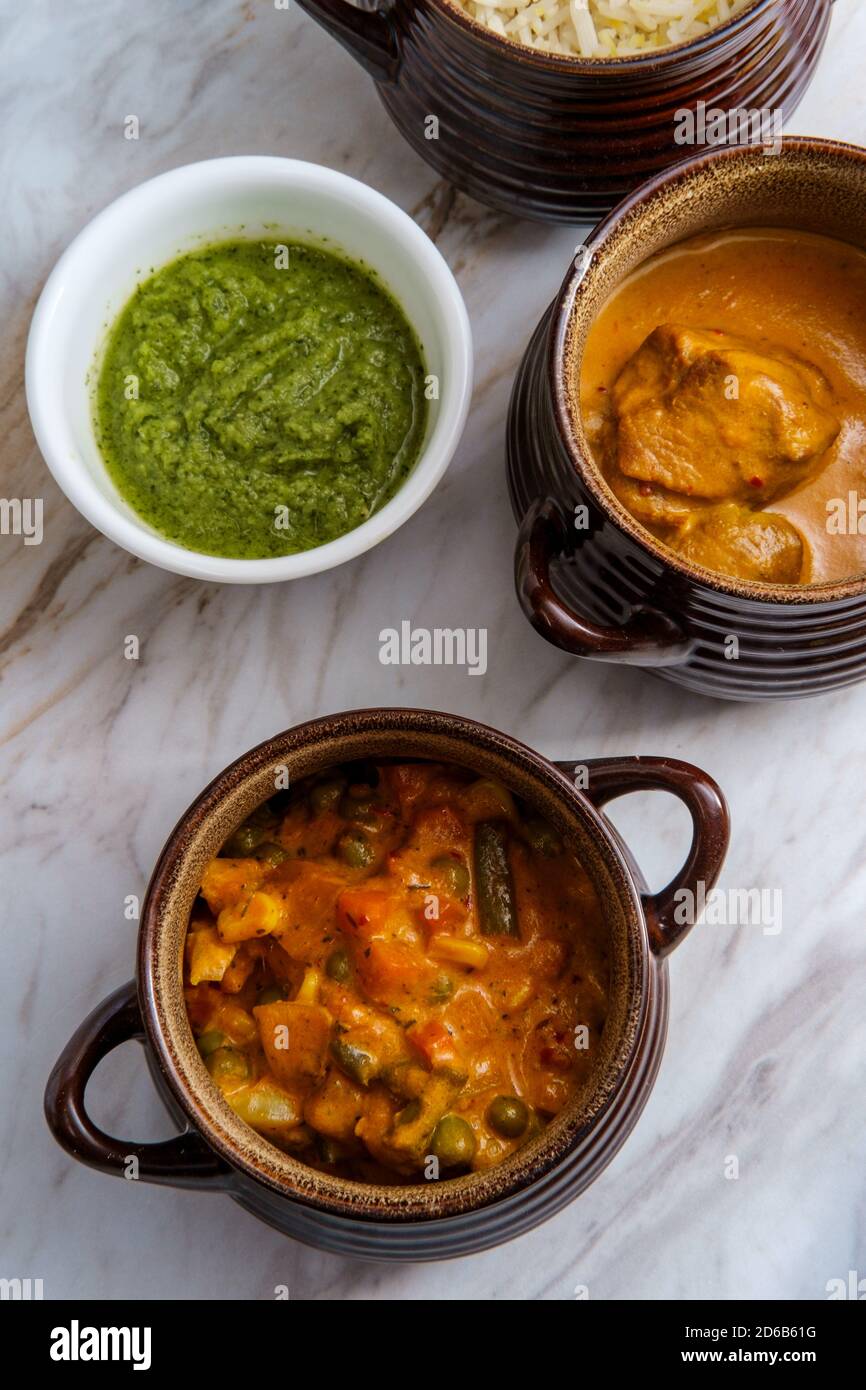 Indian vegetable korma curry lamb rogan josh with cilantro chutney ...