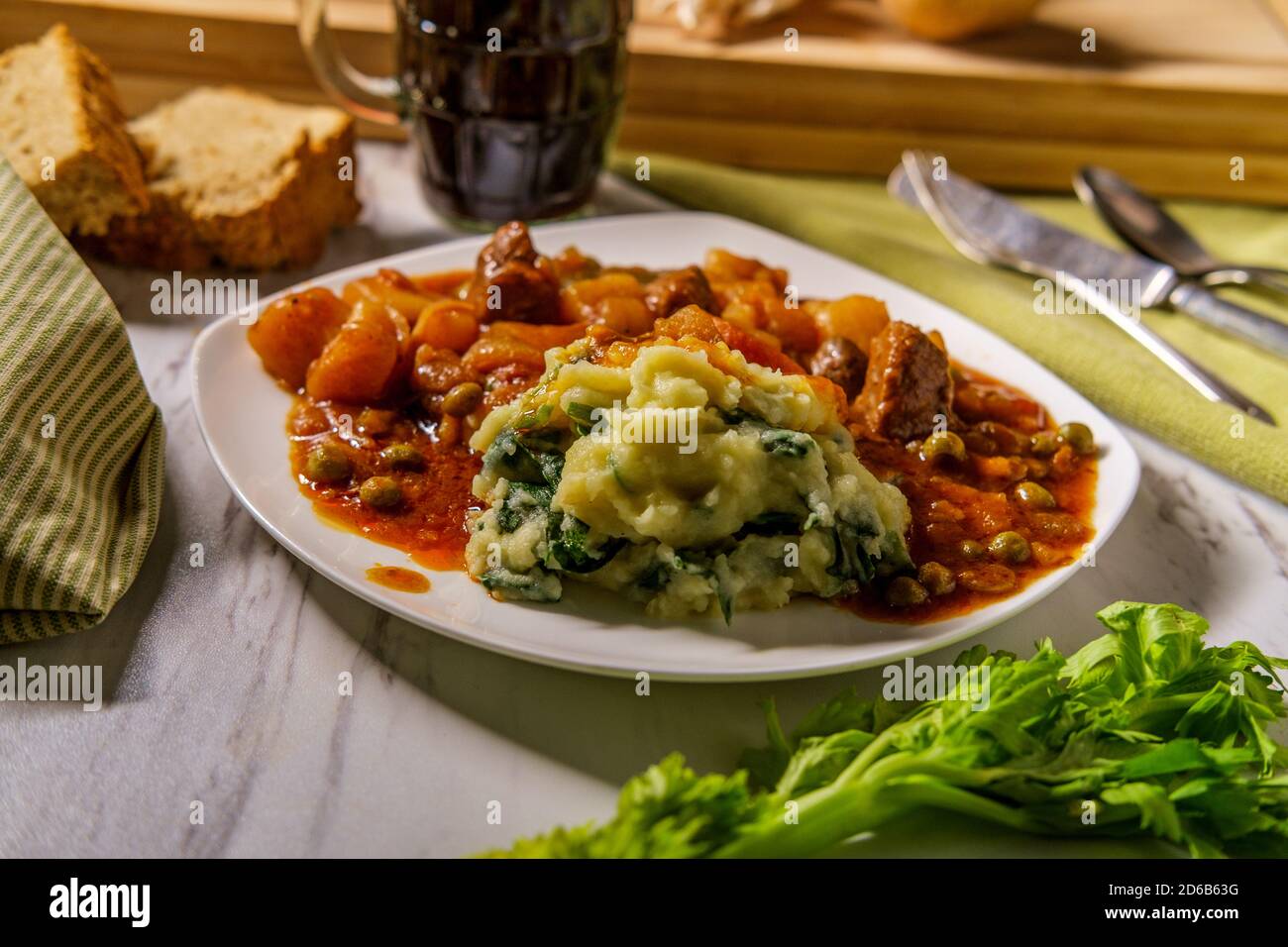 Authentic Irish beef stew with beer bread and colcannon mashed potatoes ...