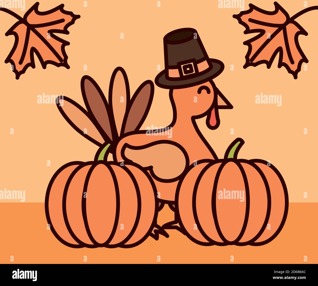 thanksgiving day, cartoon turkey pumpkins and maple leaves vector ...