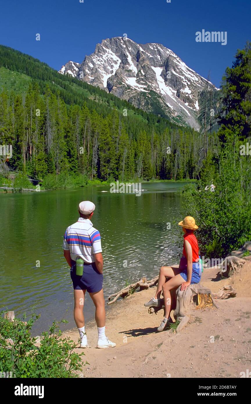 Hikers at String Lake - Grand Teton National Park, Wyoming Stock Photo ...