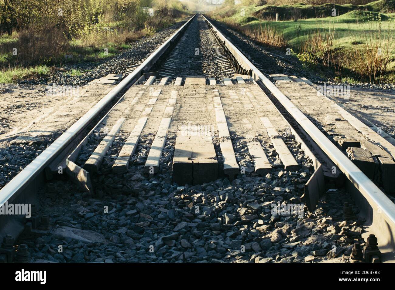 Rails. Sleepers. Receding into the distance railway Stock Photo - Alamy