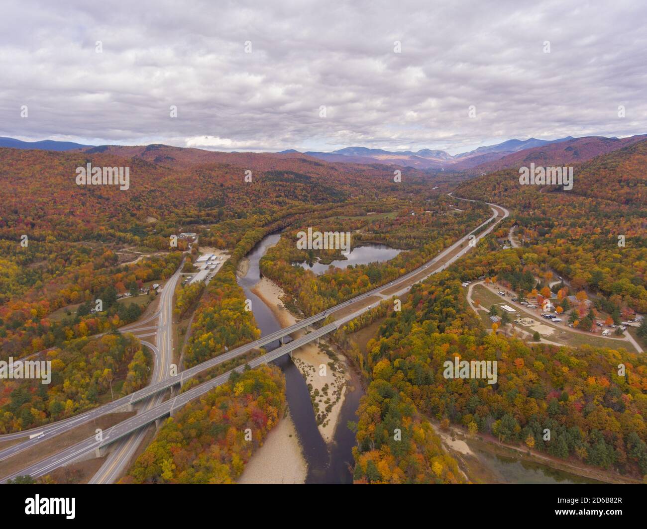 Interstate Highway 93 at Exit 30 with US Route 3 and Pemigewasset River ...