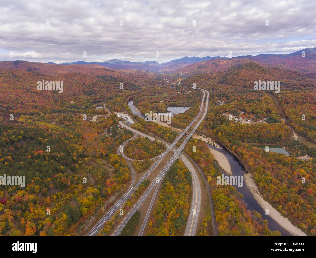 Interstate Highway 93 at Exit 30 with US Route 3 and Pemigewasset River ...