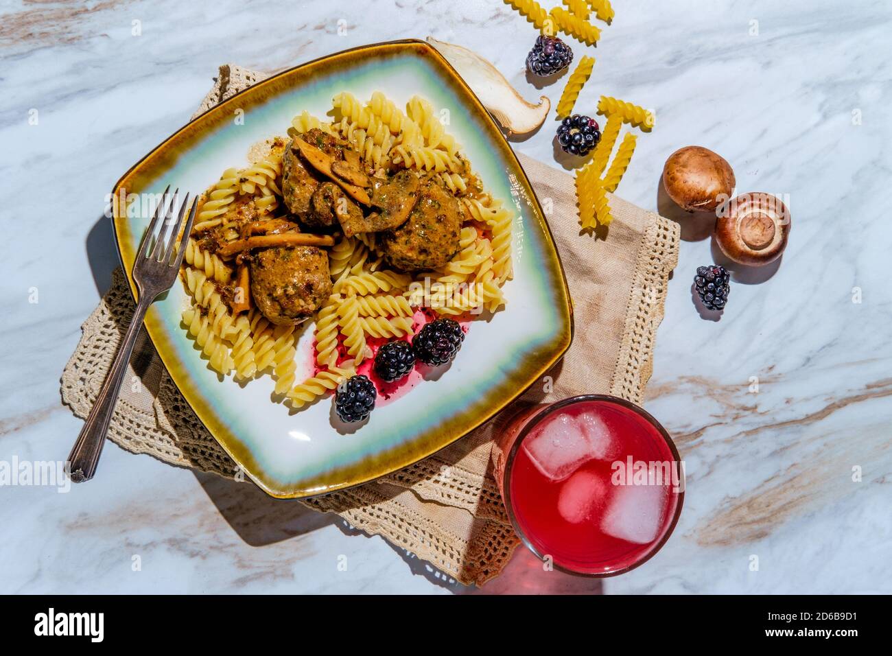 Sunny day rotini stroganoff with meatballs mushrooms and blackberry jam ...