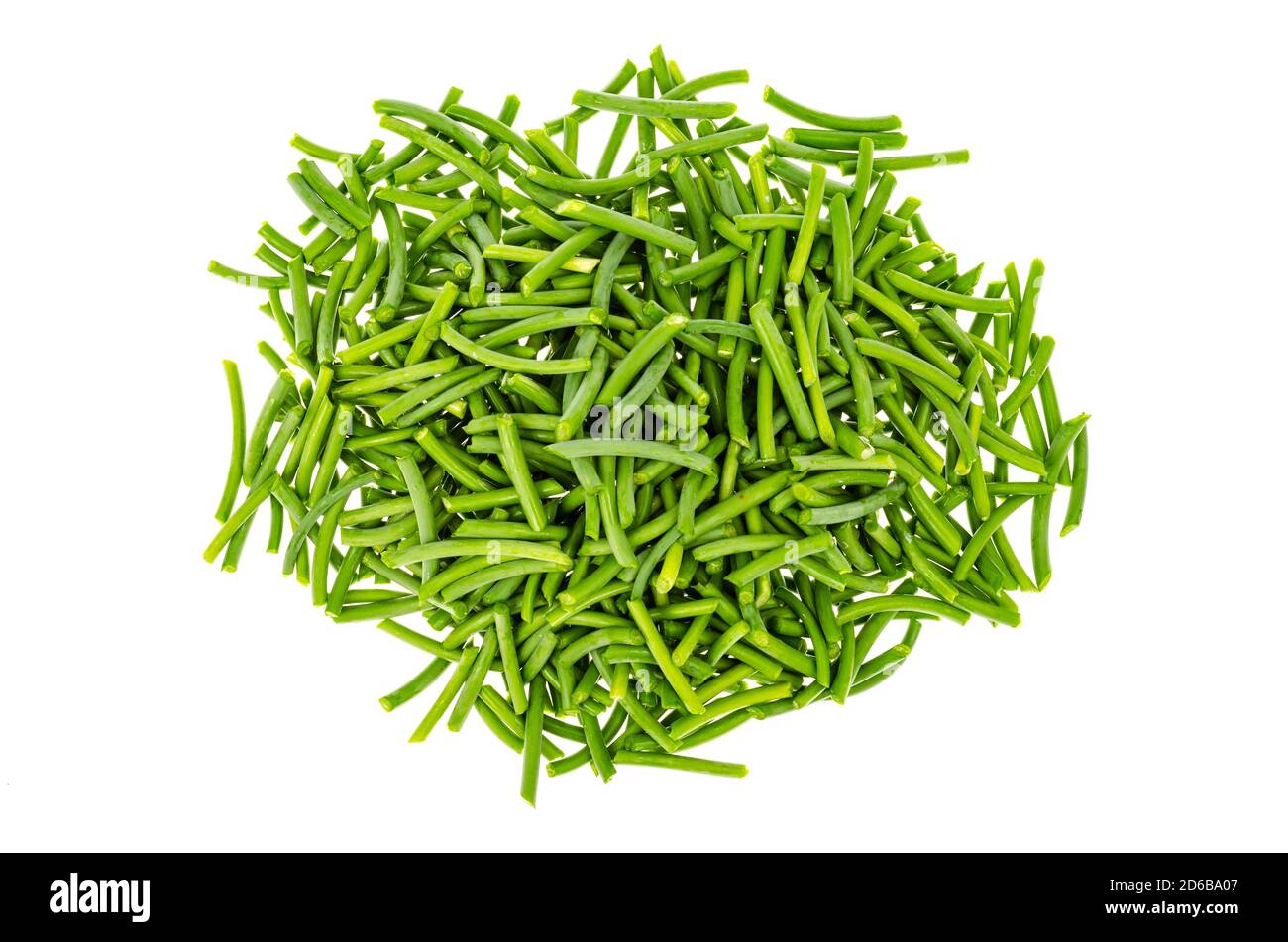 Pile of chopped bean pods slices isolated on white background Stock ...