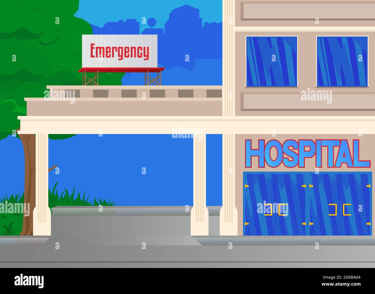 Medical concept with hospital building without people in town. Colorful ...