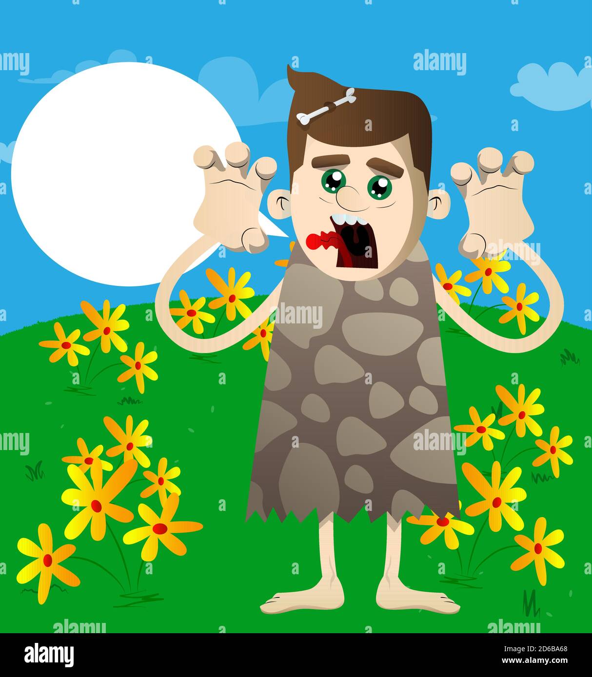 Cartoon caveman is trying to scare you. Vector illustration of a man ...