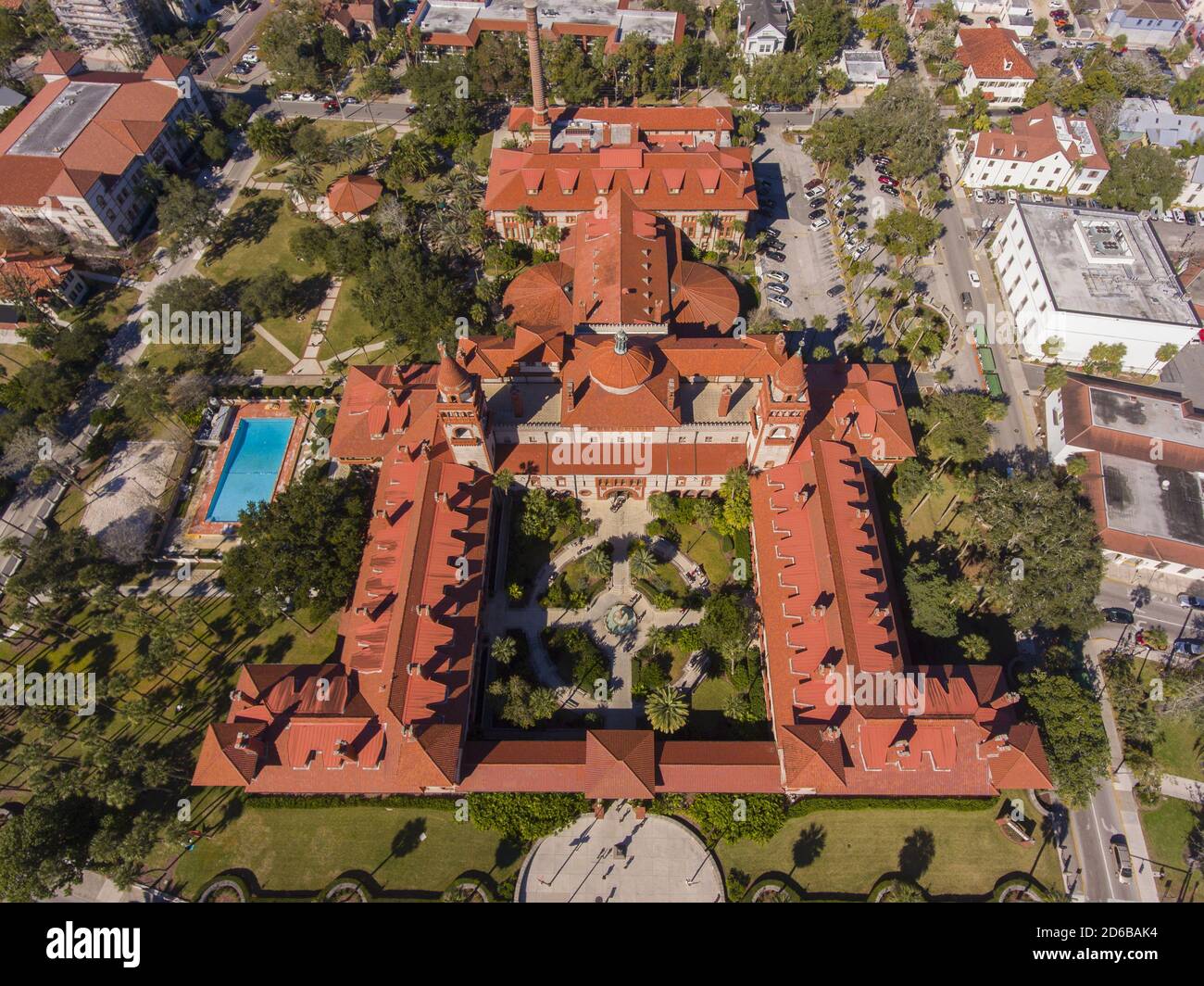 Aerial view of Ponce de Leon Hall of Flagler College in St. Augustine ...