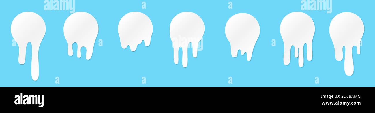 Melt drip stickers or circle milk labels. Vector liquid drops icons for ...