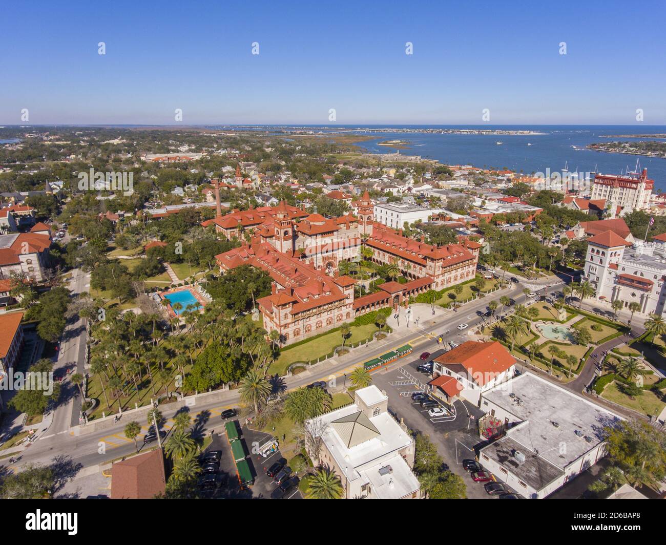 Aerial view of Ponce de Leon Hall of Flagler College in St. Augustine ...