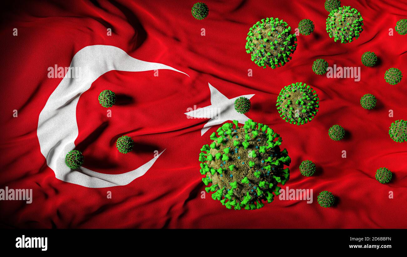 COVID-19 Coronavirus Molecules on Turkish Flag - Health Crisis with ...