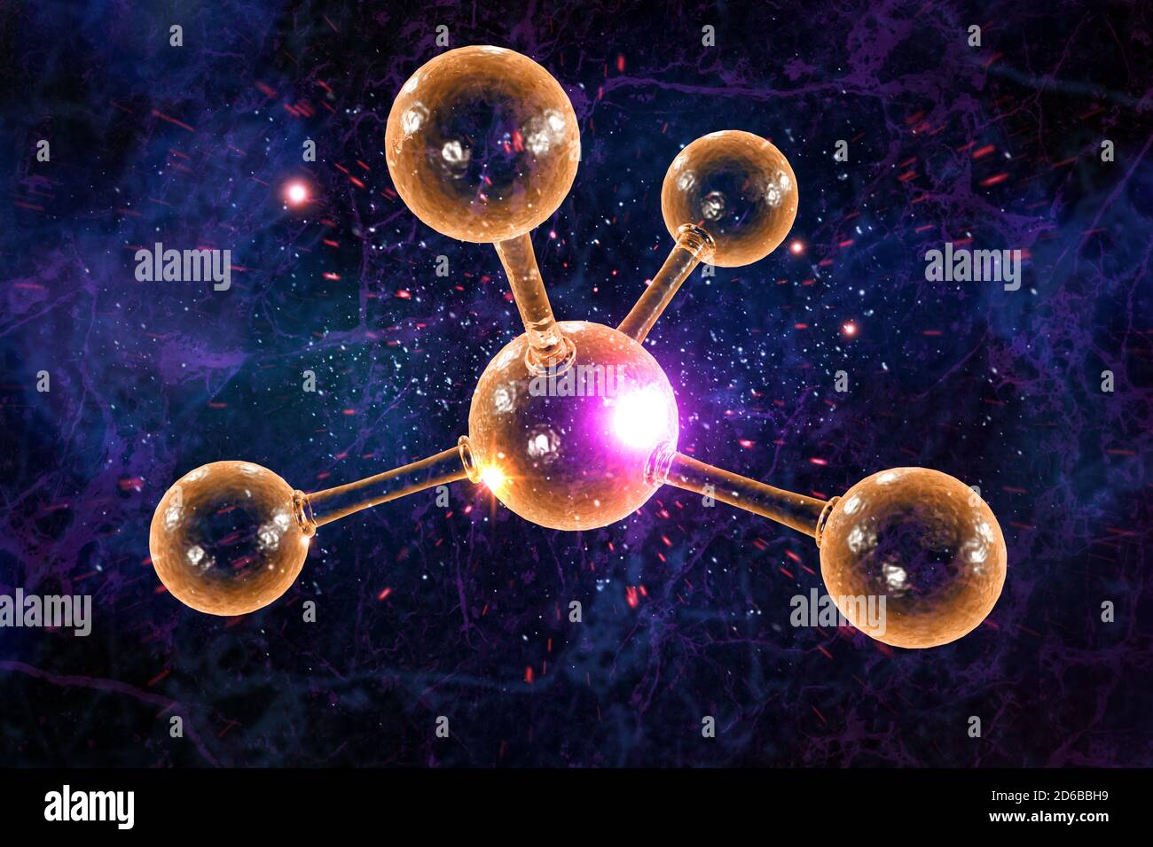 Close up of colorful atomic particle background science 3D illustration ...