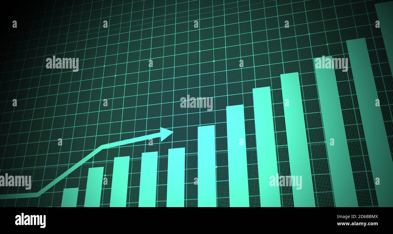 Growing arrow over transparent world map. business graph showing 3d ...