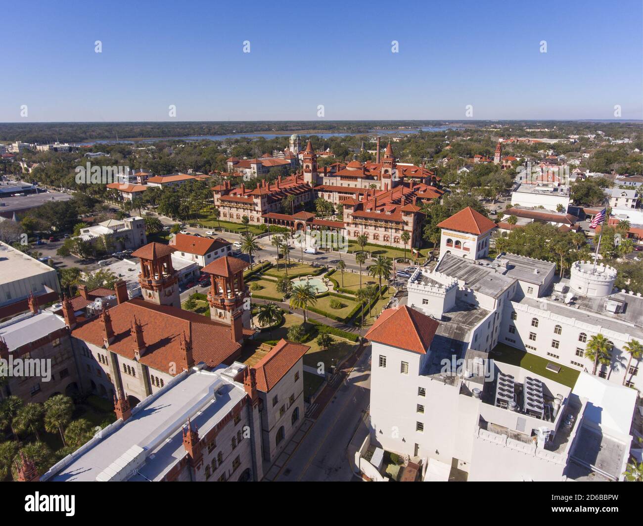 Aerial view of Ponce de Leon Hall of Flagler College in St. Augustine ...