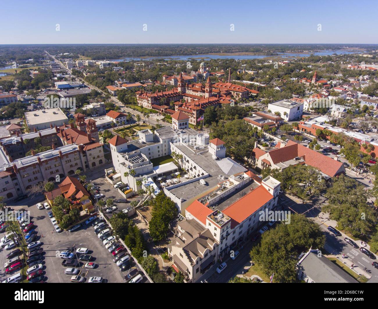 Aerial view of Ponce de Leon Hall of Flagler College in St. Augustine ...