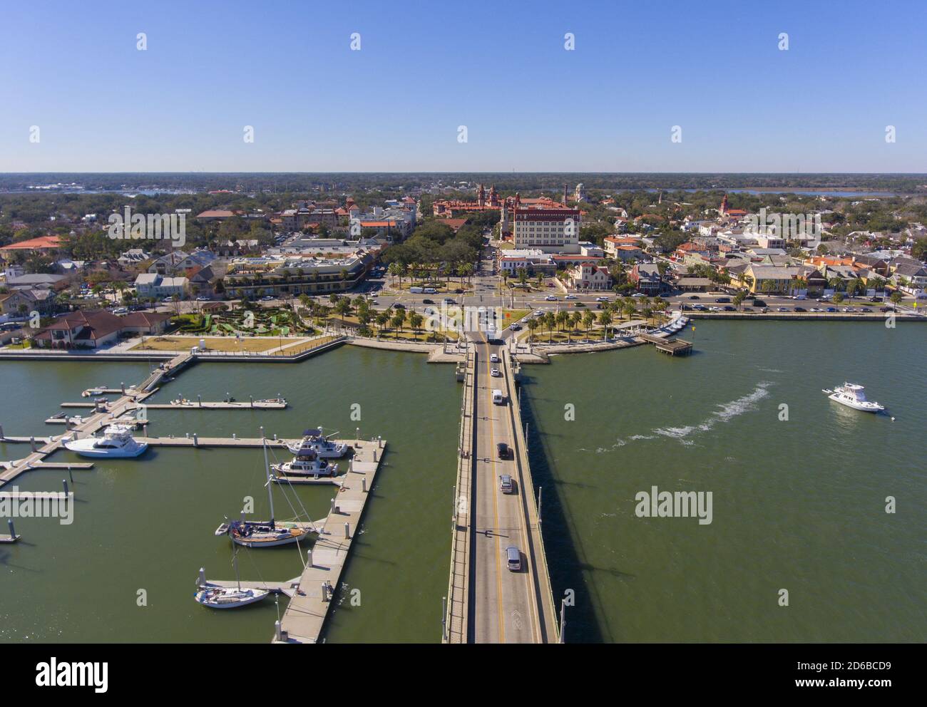 St. Augustine city aerial view including Plaza de la Constitucion ...