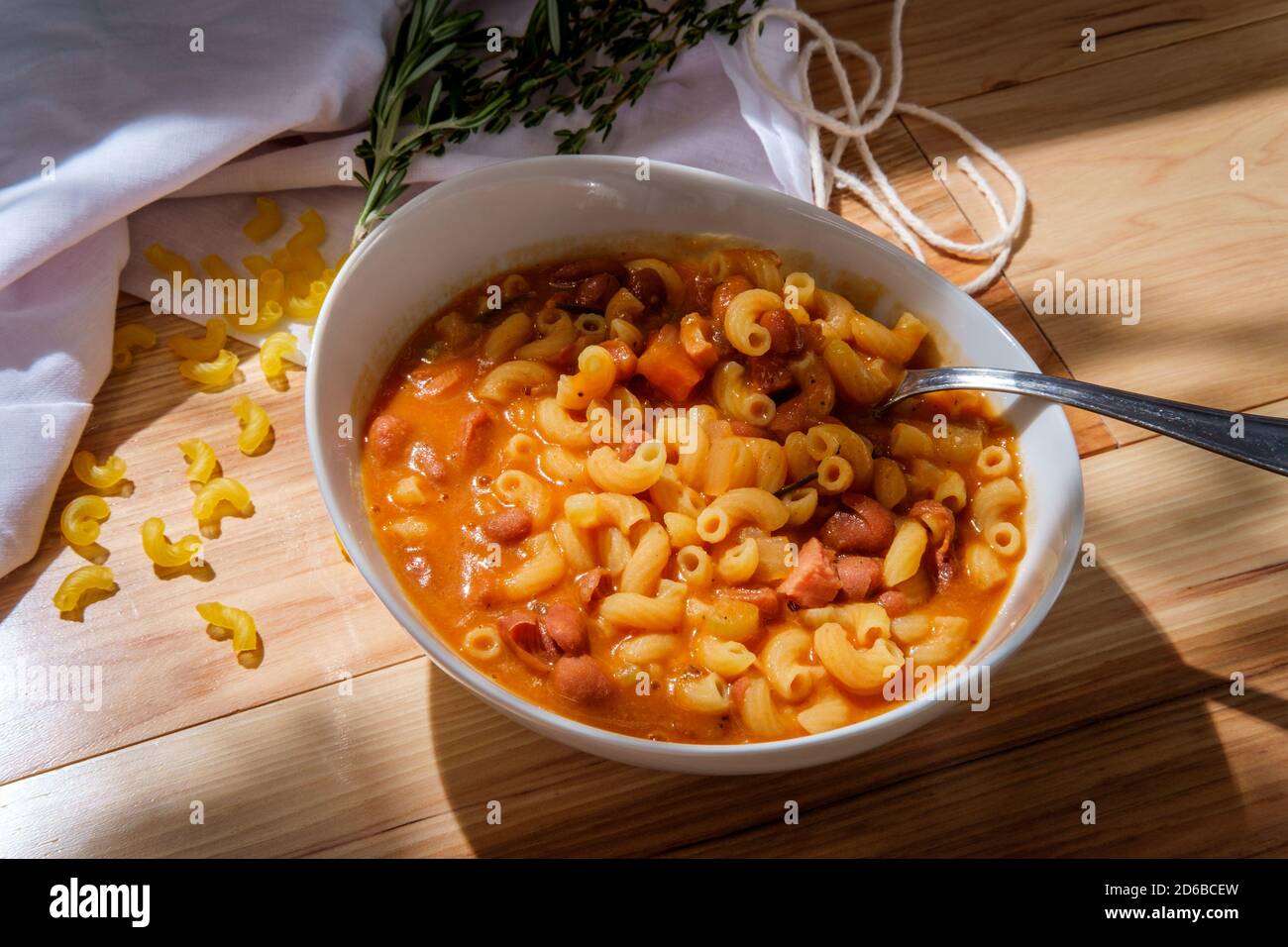 Traditional Italian peasant bean soup pasta e fagioli with elbow ...