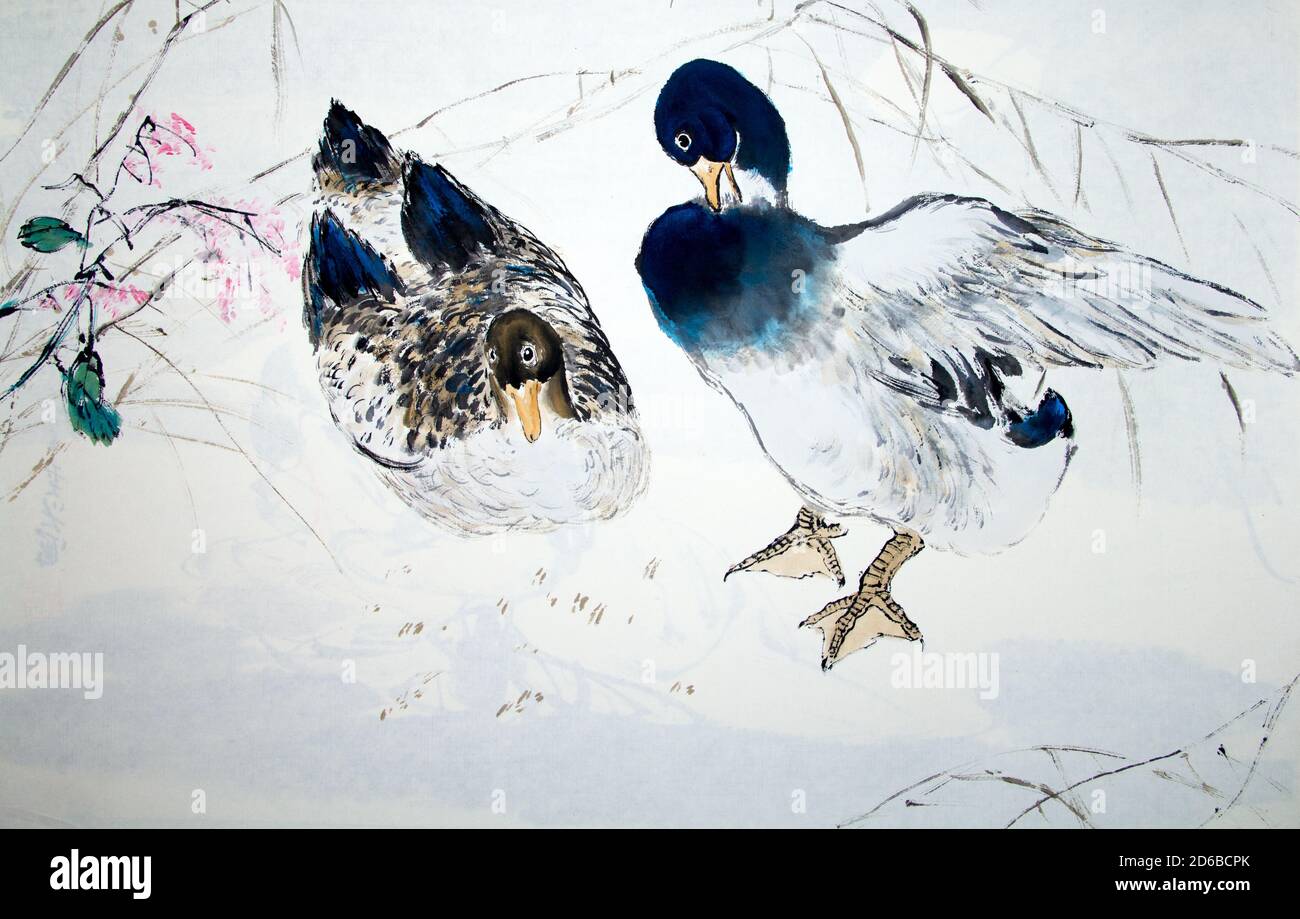 Chinese traditional painting of ducks Stock Photo - Alamy