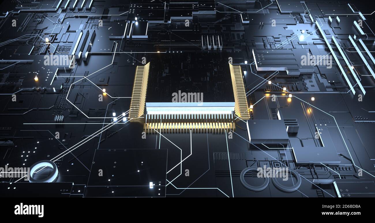3D rendering cpu on mother board design in CG Stock Photo - Alamy