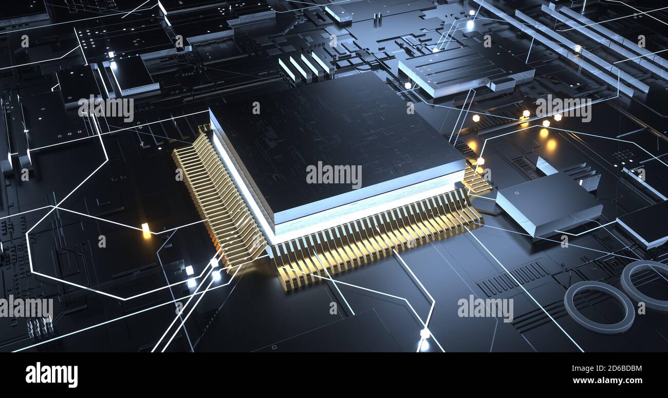 3D rendering cpu on mother board design in CG Stock Photo - Alamy