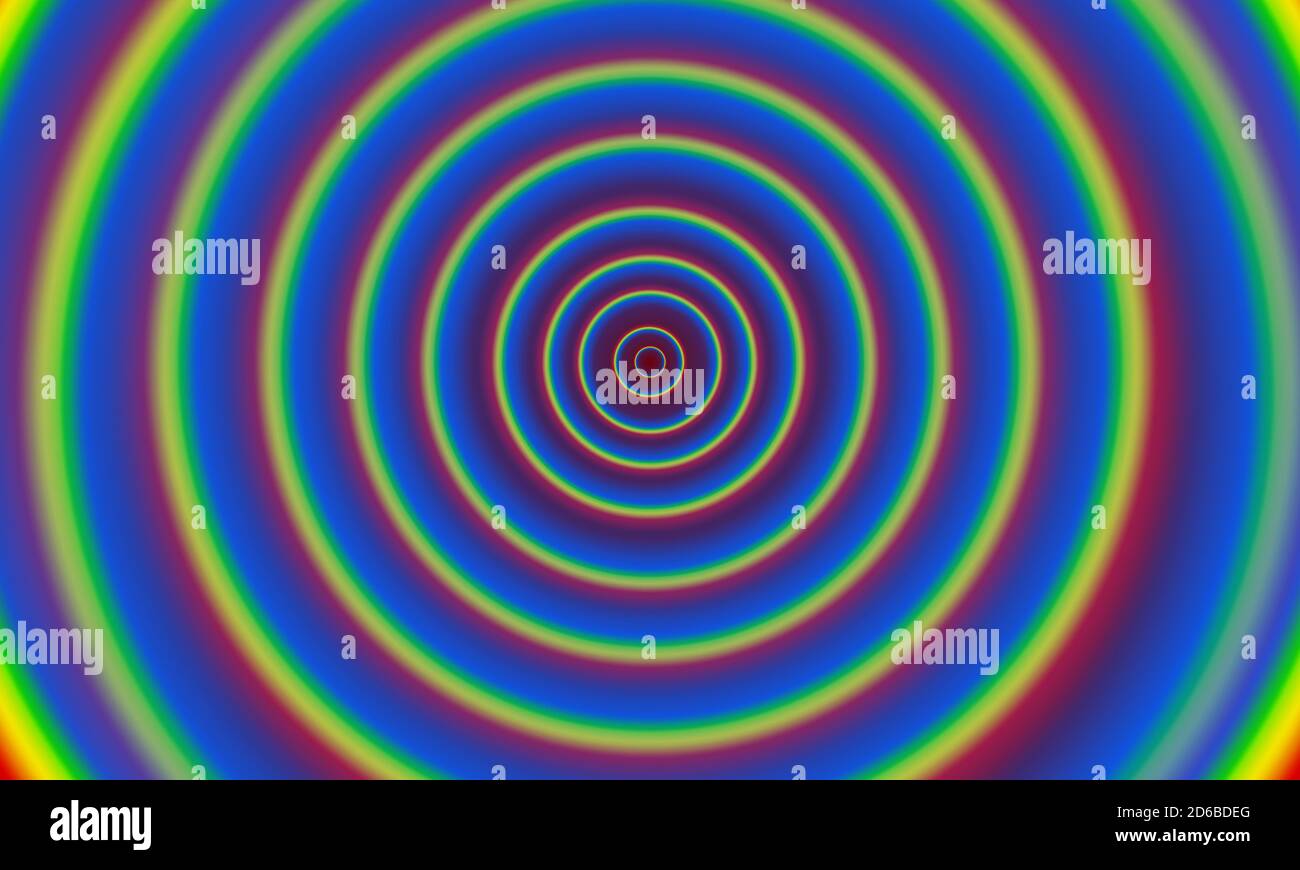 Abstract background with rainbow colored concentric circles. Optical ...