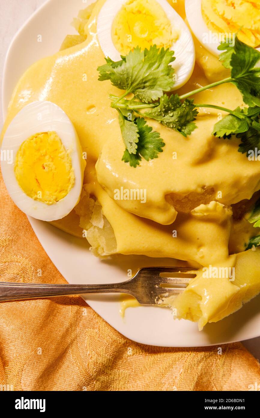 Papa a la Huancaina Peruvian potatoes and hard boiled eggs with spicy ...