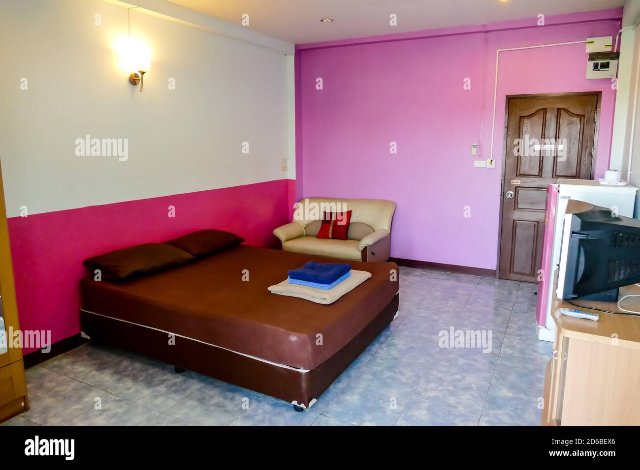 Beautiful photo of dirty bad hotel room taken in thailand Stock Photo ...