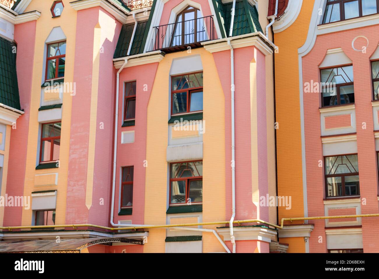 Facade of the modern multistory building in classical style close-up ...