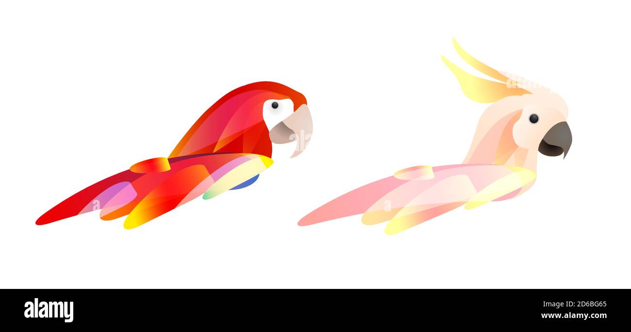 Set of stylized parrot heads with feathers. Logo of macaw parrot and ...