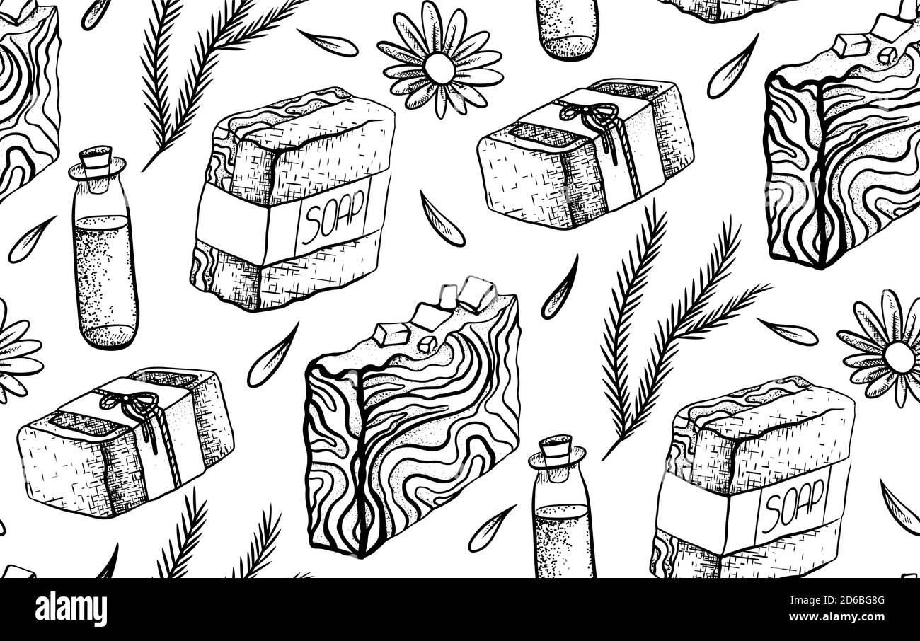 Seamless black and white pattern with hand made soap drawing. Soap ...