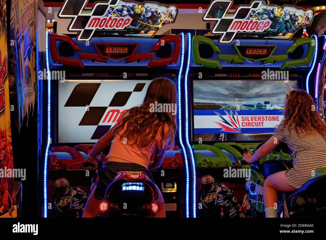 Mackay, Queensland, Australia - February 2020: Two young girls riding a ...