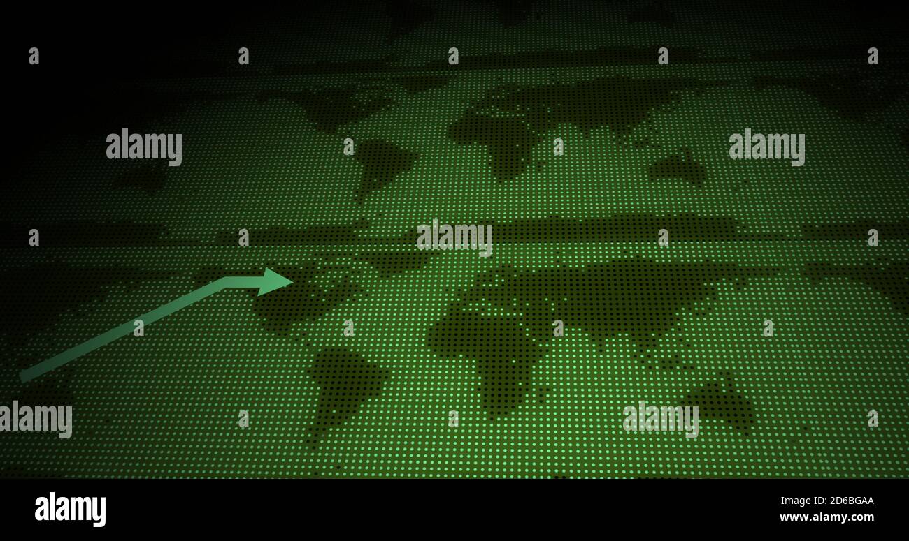 Growing arrow over transparent world map. business graph showing 3d ...