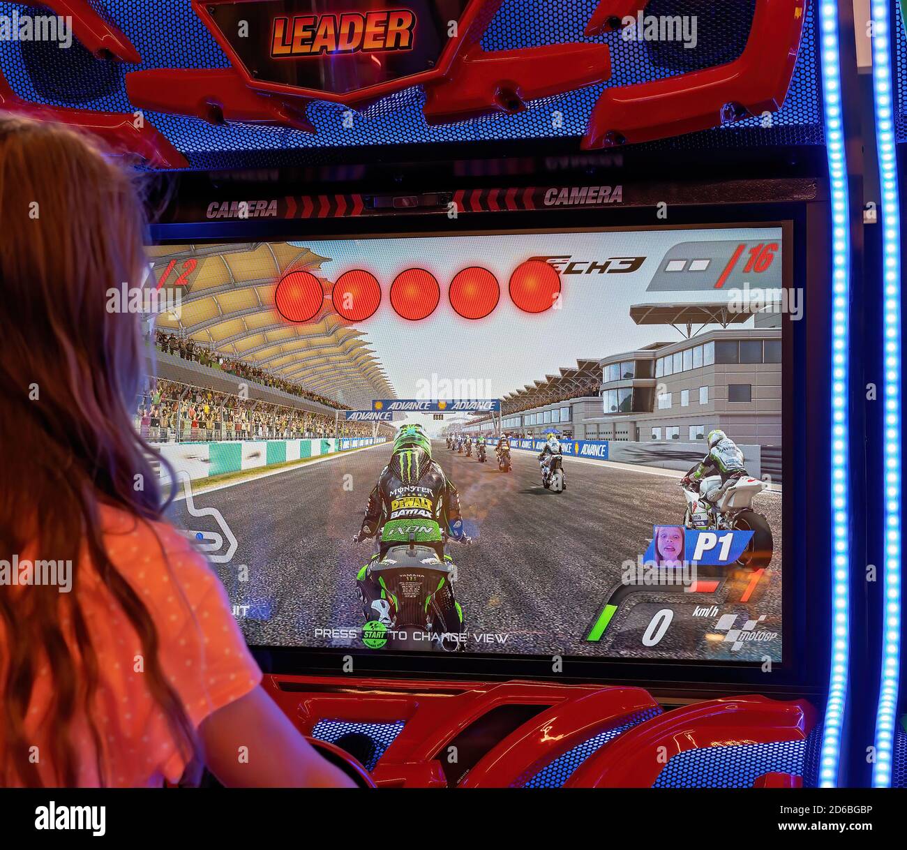Mackay, Queensland, Australia - February 2020: A young girl riding a ...