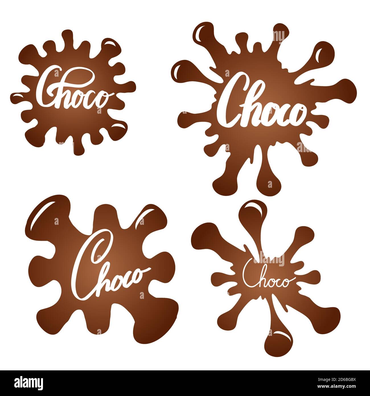 Set of chocolate splashes with brush calligraphy. Choco lettering ...