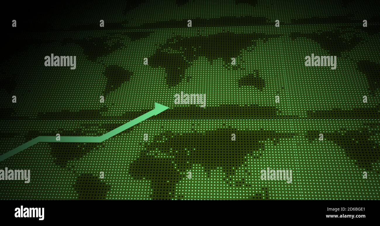 Growing arrow over transparent world map. business graph showing 3d ...