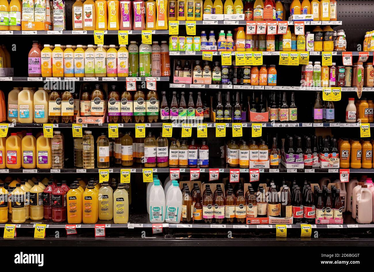 Walkerston, Queensland, Australia - February 2020: Bottled juices for ...