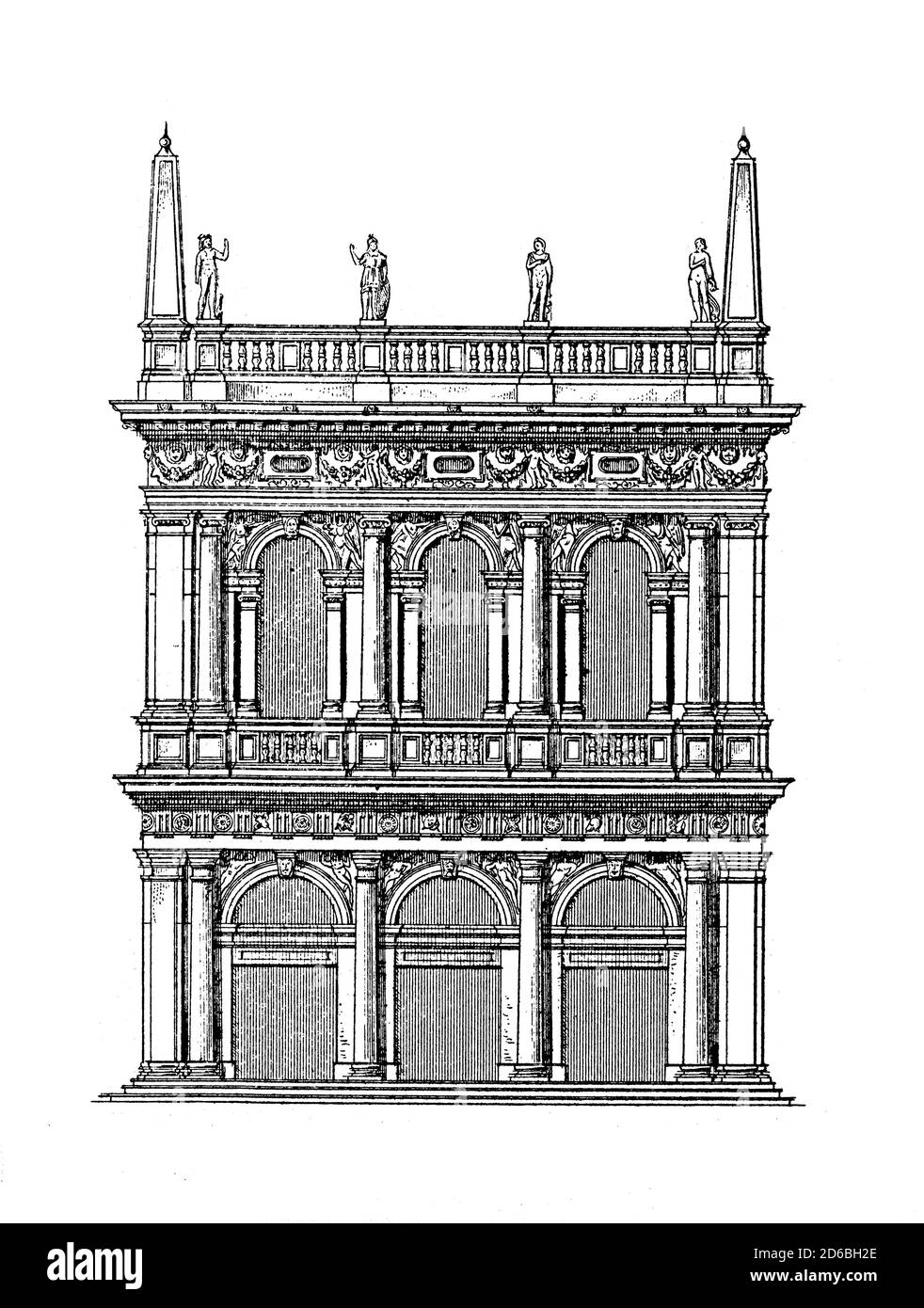 Antique illustration of Biblioteca Marciana, a library in Venice ...