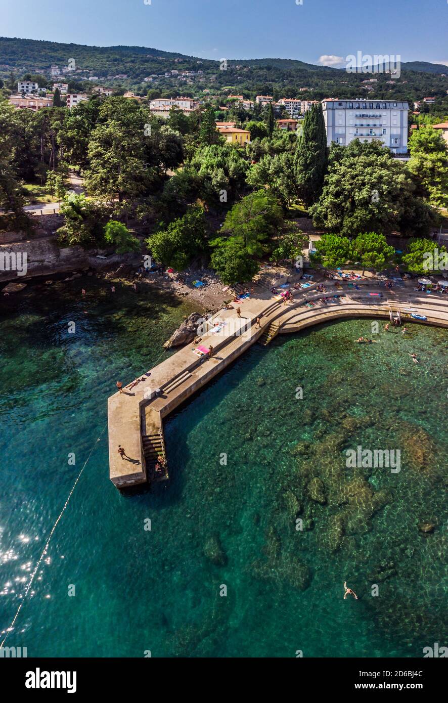 Beautiful panoramic view of Lovran village and its sea shore in Croatia ...