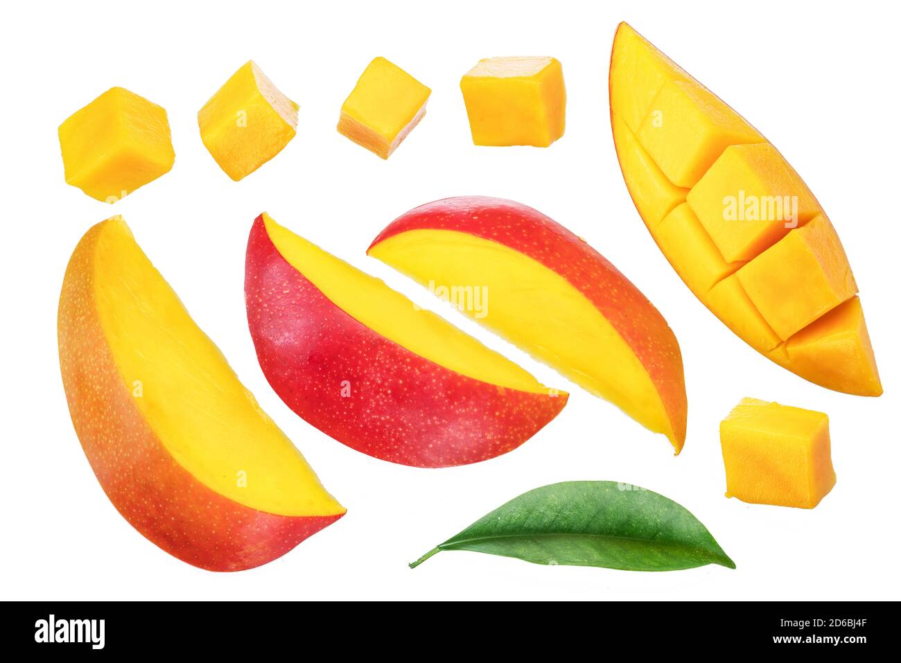 Set of mango slices and cubes. Isolated on a white background Stock ...