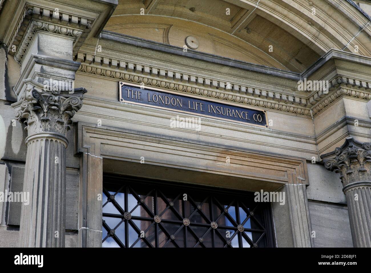 Oct 8 2020, London Ontario Canada. London Life building entrance sign ...