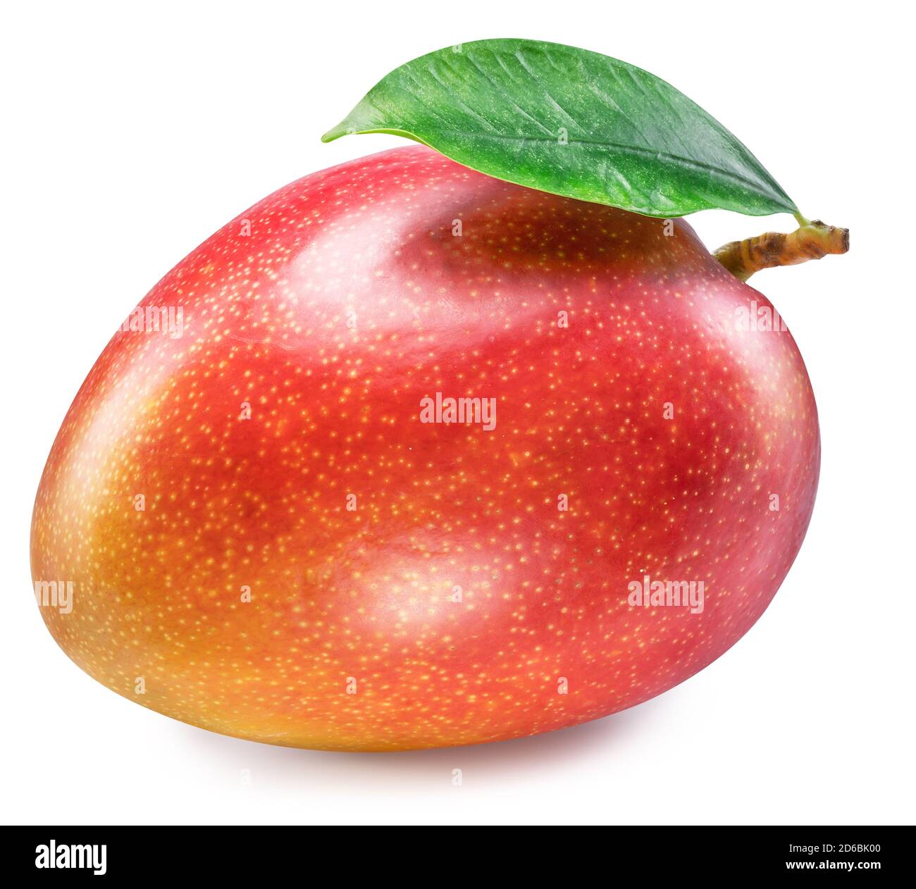 Perfect ripe mango fruit with a leaf isolated on white background. File ...