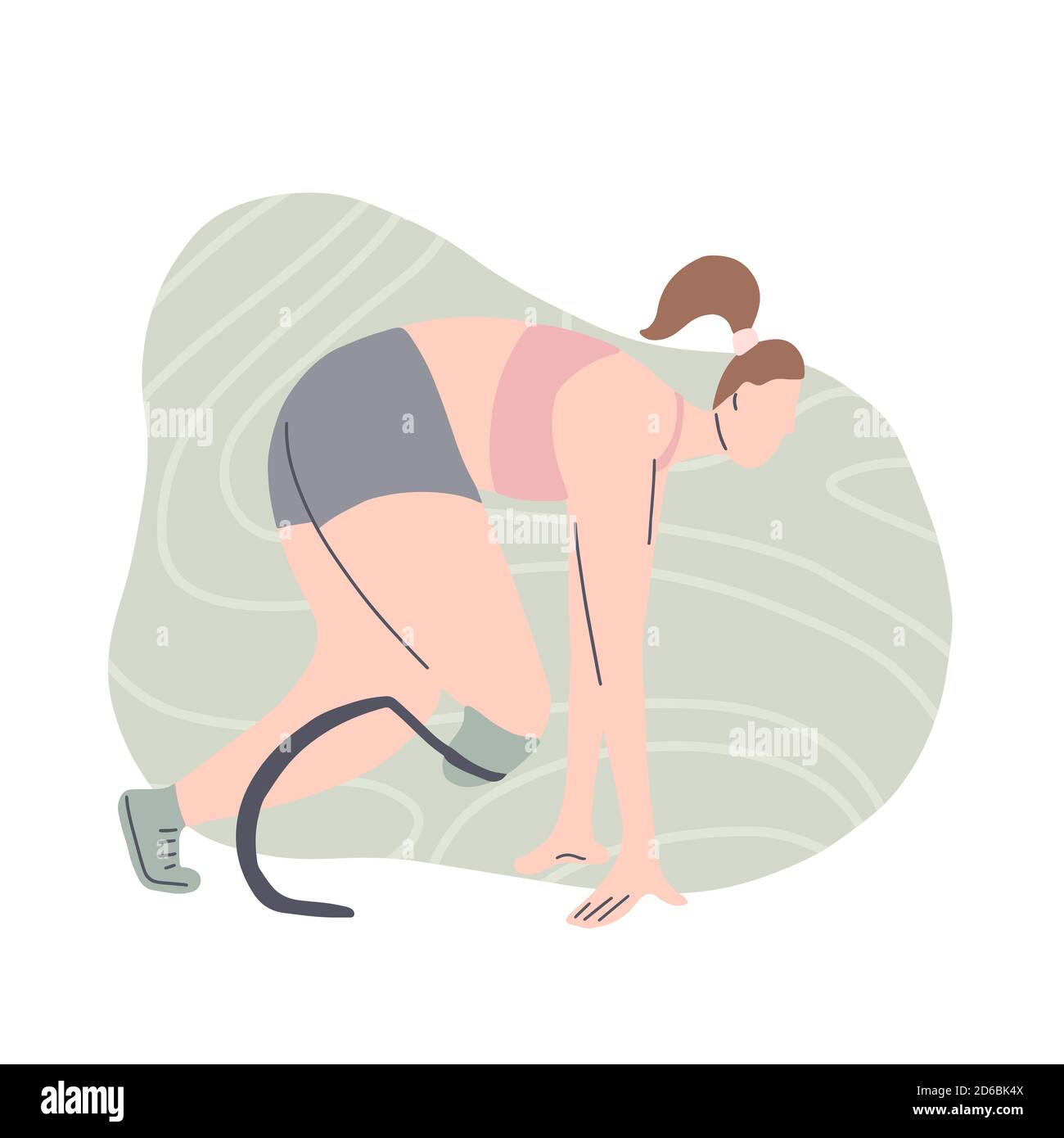 Flat illustration of girl runner with prosthetic leg. Marathon runner ...